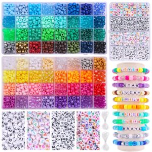 quefe 2350pcs, 64 colors, pony beads for bracelet making kit, rainbow kandi beads friendship bracelet kit, letter beads and elastic strings for bracelet necklace making, craft gifts set for girls