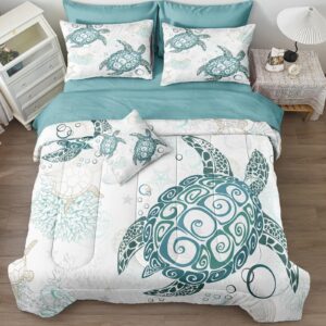 move over coastal bedding set queen size sea turtle comforter set with sheet set teal blue ocean comforter set beach theme bedding set 8 pieces teal sea turtle bedding set for summer