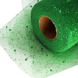 glitter tulle fabric rolls 6 inch 50 yards (150ft) sequin sparkling ribbon spool netting for wedding, tutu skirt, gift wrapping, party decoration (emerald green)