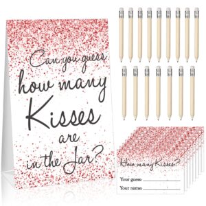 geosar bridal shower games guess how many kisses game includes bridal shower sign, 50 guessing cards and 15 pencils, bridal shower favors, how many kisses are in jar wedding decorations, pink confetti