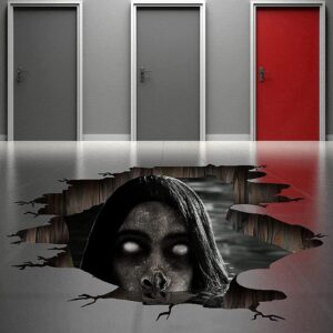 3d halloween floor decals scary halloween zombie stickers for living room, spooky blind women scratching floor stickers vinyl removable decals art decorations party supplies for bar pub