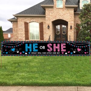 anatanowor baby gender reveal decorations banner (118.2x19.7 inch) , he or she gender reveal party supplies