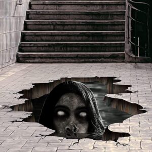 3d halloween floor stickers horror zombie ghost floor wall decals for bedroom, scary blind women scratching floor stickers art decorations for living room bar pub horror party supplies