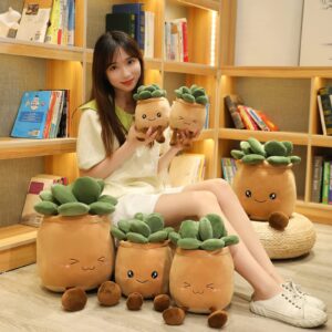 SQEQE Plant Plush Toy, Plant Stuffed Animals Succulents Plush Pillow Decoration, Soft Plant Plush Pillow, Succulents Plant Throw Pillow Gift for Kids Boys Girls (Smile 1, 9.5'')