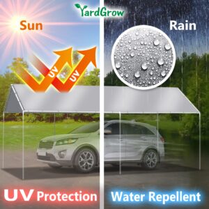 YardGrow 10'x20' Carport Canopy Top Replacement Cover Car Shelter Tent Canopy Replacement Cover, Top Cover Only-with Bungees-Outdoor Party and Commercial Use (Silver)