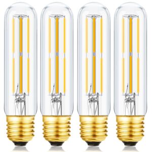 dimmable e26 edison bulb 6w tubular t10 led bulb,equal 60 watt light bulb,soft white 3000k,edison filament light bulbs for pendant,chandeliers,wall scones, 4-pack