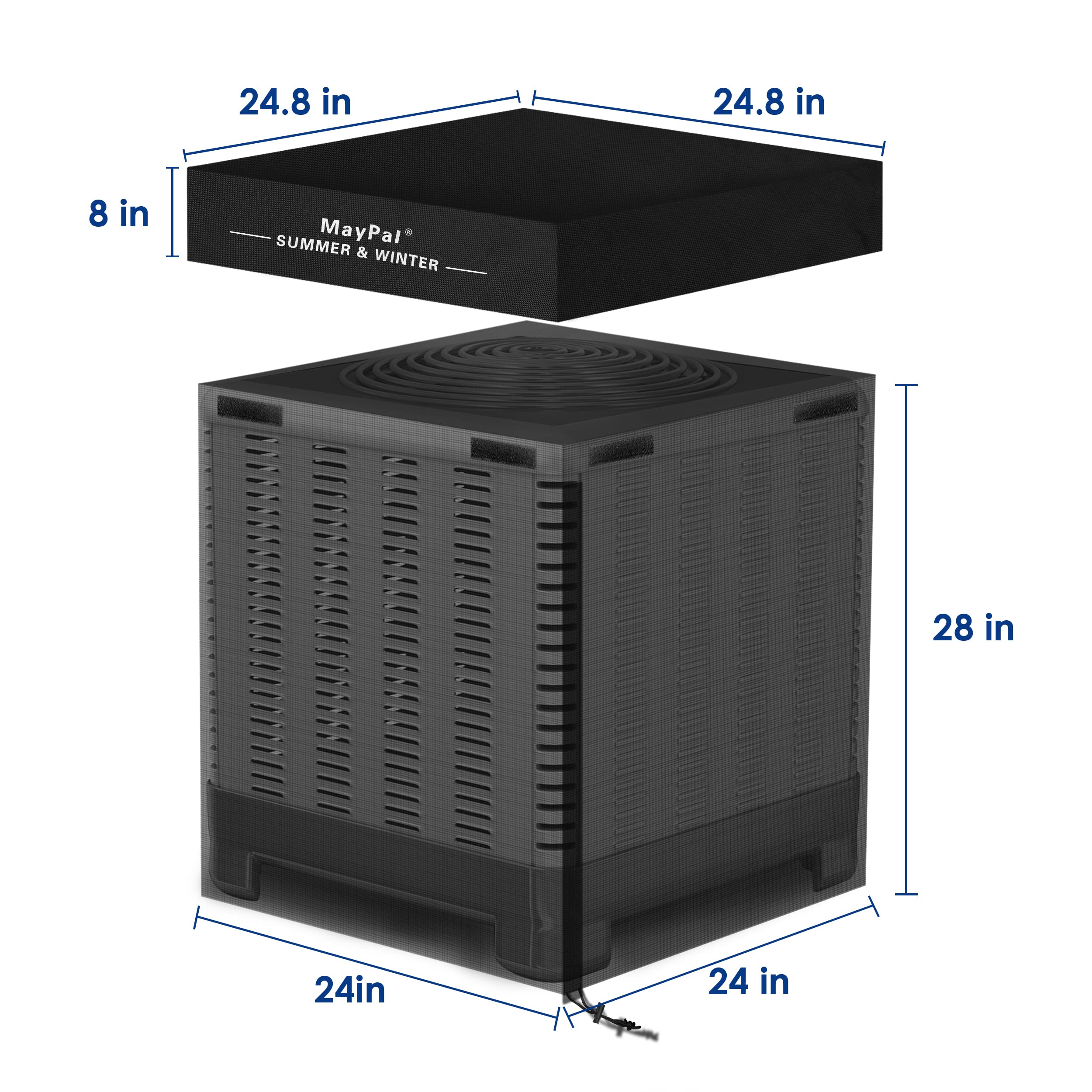 2 in 1 Air Conditioner Covers for Outside Units,Full Mesh & Detachable Waterproof Top AC Unit Defender Cover for All Season,Protect from Leaves,Snow & Dust 24"*24"*28"