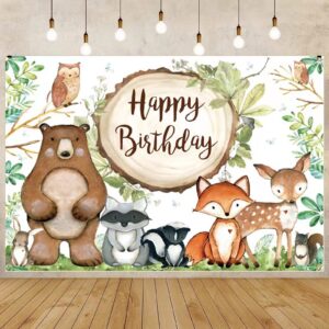 generc large jungle animals baby shower backdrop banner, woodland animals party decorations, safari animals birthday decorations for boy & girl, woodland creature forest background decor, 5 x 3ft