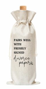 divorced wine gift bag, wine bag for freshyl signed divorce papers, breakup, happily divorced, divorce party, 1 pc burlap wine bottle cover bag (a21)