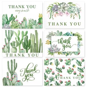 anydesign cactus thank you cards 36 pack watercolor succulent note cards with matching seal stickers envelopes greenery greeting blank cards for birthday baby shower wedding bridal party, 4 x 6