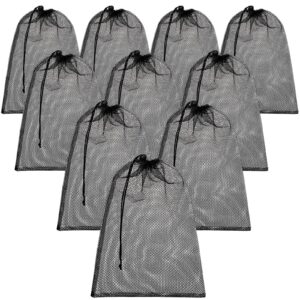 tecunite 10 pcs mesh bags drawstring laundry bags large nylon mesh bags gift bag dishwasher bag with sliding drawstring for kitchen jewelry gifts wedding favor home(12 x 16 inch,black)