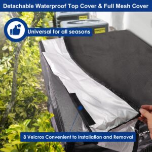 2 in 1 Air Conditioner Covers for Outside Units,Full Mesh & Detachable Waterproof Top AC Unit Defender Cover for All Season,Protect from Leaves,Snow & Dust 24"*24"*28"