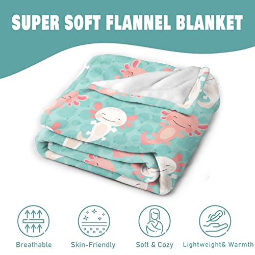 Axolotl Blanket Axolotl Gifts for Girls Boys Soft Fleece Cozy Warm Flannel Lap Throw Blanket for Toddler Kids Adults Couch Bed Cute Quilt, Green 40"X50"