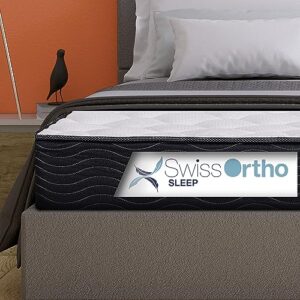 swiss ortho sleep, 12" inch memory foam and innerspring hybrid medium-firm plush mattress/bed-in-a-box/pressure relieving bliss, full white