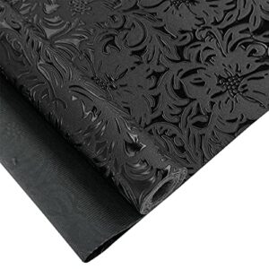 12 x 53 inch embossed faux leather roll vintage flower textured synthetic leather fabric for diy sewing crafts wallets jewlery making (black)