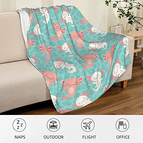 Axolotl Blanket Axolotl Gifts for Girls Boys Soft Fleece Cozy Warm Flannel Lap Throw Blanket for Toddler Kids Adults Couch Bed Cute Quilt, Green 40"X50"