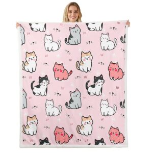 erosebridal cartoon cat sherpa blanket,cute kitten print blanket for kids boys girls toddler cat lover,cat paw print throw blanket for bed sofa couch,kawaii pet theme plush blanket pink baby 30"x40"