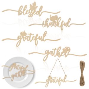 8 pcs thanksgiving wood cutout cards sign grateful blessed gather thankful plates thanksgiving place setting decorations hanging thanksgiving plate decor for home table setting decor (burlywood)