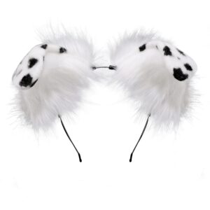 focupaja spotted dog anime cosplay puppy fur headband doggy ears hairband animal ear headress hair accessories for halloween, christmas, costume party