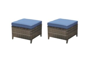 rilyson outdoor ottomans patio wicker ottoman - 2 piece rattan ottomans with grey wicker and blue cushion(mixed grey/blue)