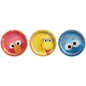 everyday sesame street round plates, 7" (8-pack) - assorted all-character designed plates, perfect for kids' parties & celebrations