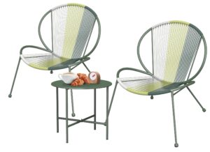 grand patio 3-piece outdoor acapulco chair set, patio furniture set with wicker rope, bistro table and 2 low seat chairs, cool olive green