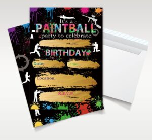 shupai paintball themed birthday party invitations(25 invitation + 25 envelopes), kids birthday invitations(h10h)