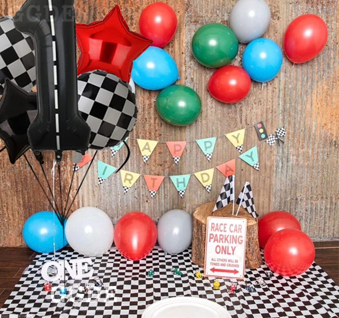 Race Car Birthday Balloons 40 Inch Racetrack Number Balloon 1 Black Baby Shower Boys 1st Birthday Race Car Theme Party Decor Supplies Mylar Balloon 5 Pcs