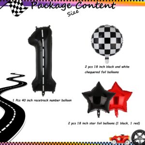 Race Car Birthday Balloons 40 Inch Racetrack Number Balloon 1 Black Baby Shower Boys 1st Birthday Race Car Theme Party Decor Supplies Mylar Balloon 5 Pcs