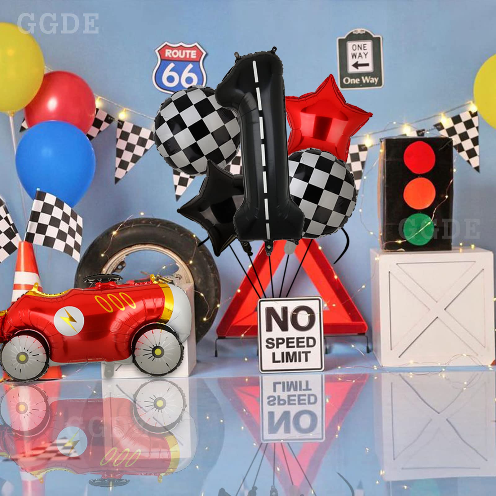 Race Car Birthday Balloons 40 Inch Racetrack Number Balloon 1 Black Baby Shower Boys 1st Birthday Race Car Theme Party Decor Supplies Mylar Balloon 5 Pcs