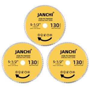 3pack 5-1/2 inch 130t circular saw blade 5/8 inch (16mm) arbor, plywood, osb, paneling and vinyl siding fast and smooth cutting saw blade, with 5/8"-1/2" and 5/8"-3/8" bushing