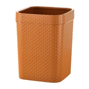 trash basket narrow rattan woven plastic square waste can wastebasket dustbin for bedroom office home toilet outdoor indoor, orange