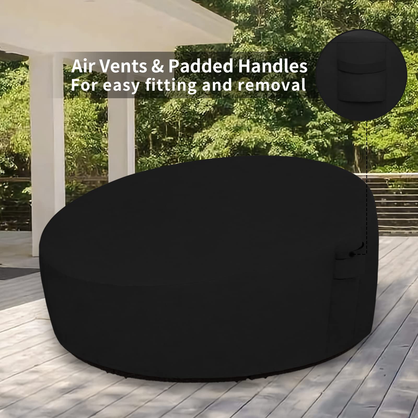 Easy-Going Heavy Duty 600D Outdoor Daybed Cover 75 Inch UV Resistant Patio Round Sofa Cover Waterproof Outdoor Canopy Daybed Sofa Cover with Air Vent 75" Dia x 35"/18" H, Black