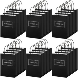 100 pcs thank you paper bags bulk 8 x 4 x 10 inch thank you gift bags with handle shopping merchandise bag merchant bag for small business, retail shopping, wedding, party, boutique (black)