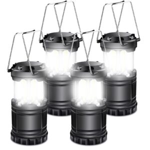 extrastar 4 pcs led camping lantern, battery powered compact led lanterns, suitable survival kits for hurricane, waterproof portable emergency light for storm, outages, black