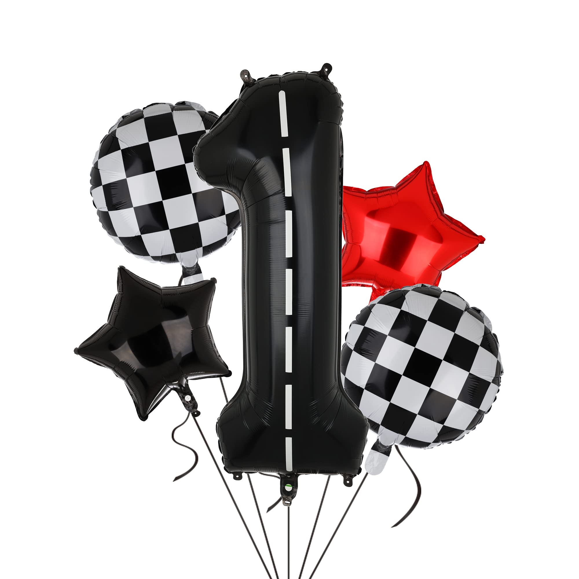 Race Car Birthday Balloons 40 Inch Racetrack Number Balloon 1 Black Baby Shower Boys 1st Birthday Race Car Theme Party Decor Supplies Mylar Balloon 5 Pcs