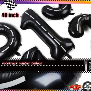 Race Car Birthday Balloons 40 Inch Racetrack Number Balloon 1 Black Baby Shower Boys 1st Birthday Race Car Theme Party Decor Supplies Mylar Balloon 5 Pcs