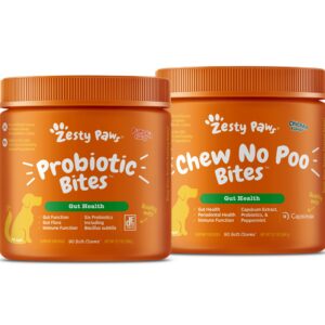 probiotics for dogs - probiotics for gut flora, digestive health + chew no poo bites - coprophagia stool eating deterrent for dogs