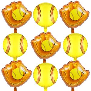 18 inch softball balloons and 20 inch softball glove balloons foil balloons for birthday party decoration，softball balloons sports themed birthday party supplies baby shower decoration（9 pack）