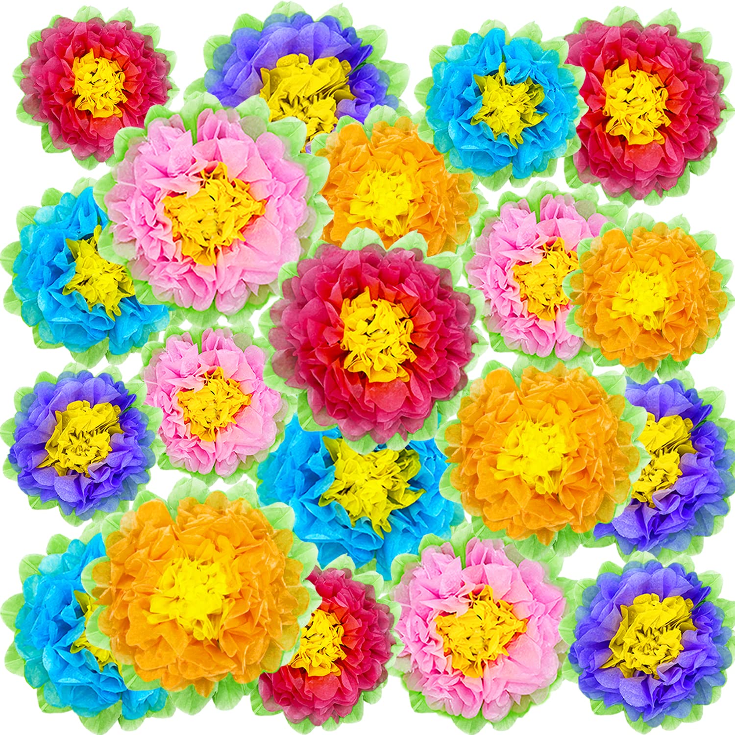 Set of 20 Fiesta Paper Flowers,Colorful Tissue Paper Flowers,Crepe Paper Flowers for Spring Party,Baby Shower,Carnival,Crafts,Wedding Backdrop