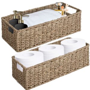 outbros 2 pack woven storage basket, storage organizer basket, toilet paper basket, vintage basket bin for toilet tank vanity countertop table shelf, seagrass