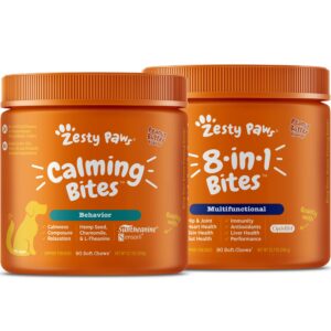 zesty paws calming soft chews for dogs - composure & relaxation for everyday stress + multifunctional supplements for dogs - glucosamine chondroitin for joint support