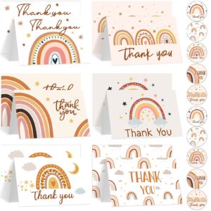 pajean 24 pcs boho thank you cards with envelopes and stickers rainbow greeting cards boho theme note cards appreciation card thank you cards for baby shower wedding boho party favors