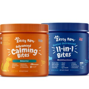 zesty paws calming soft chews for dogs - melatonin, ashwagandha + multifunctional supplements for dogs - glucosamine chondroitin for joint support