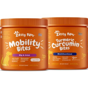 zesty paws glucosamine for dogs - hip & joint health soft chews with chondroitin & msm + turmeric curcumin for dogs - with 95% curcuminoids for hip & joint