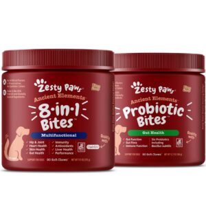 ancient elements probiotics for dogs - chewable dog probiotic supplement + ancient elements 8-in-1 bites for dogs - joint, skin, gut, immune, heart support