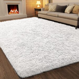 ophanie rugs for living room 6x9 white, large fluffy floor shaggy carpets for bedroom, fuzzy plush soft carpet for kids boys girls dorm nursery home decor aesthetic