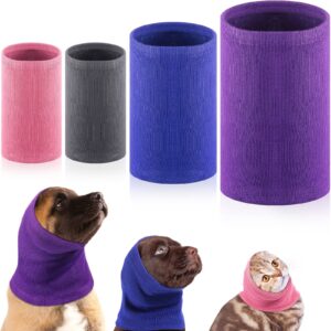 saintrygo 4 pcs 3 size snoods for dogs pet dog ear wrap cover dog sound proof ear muffs for dogs barking and bathing warm winter dog ear scarf for calming pet(gray, pink, blue, purple)