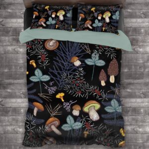 dark wild forest mushrooms comforter cover luxury soft 3 piece bed sets 1 quilt cover 2 pillowcases – queen 90x90 in ultra soft microfiber bedroom set