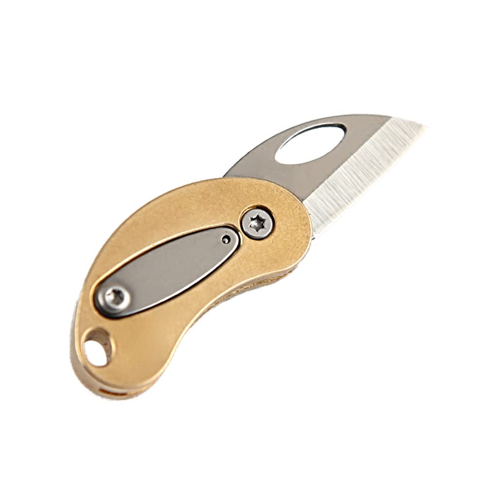 KUNSON Ultra Small Little Folding Pocket Brass Knife with 5Cr13MoV Stainless Steel Blade, Mini EDC Portable Knife/Box Cutter/Package Opener, Ultra Compact and Lightweight Tools